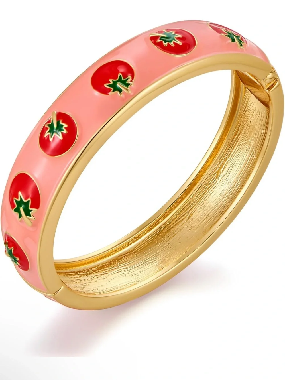 Jewelry | Pink Enamel Chunky Fruit Bangle In Gold Tone Red Tomato Or ...